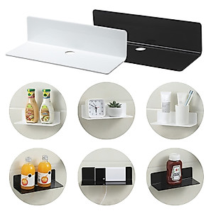 4 Pcs Acrylic Floating Shelves, Small Shelf for Wall No Nails Self Adhesive Shelves Bedroom Display Floating Shelves for Photo, Alarm Clock, Plant - White Shelves