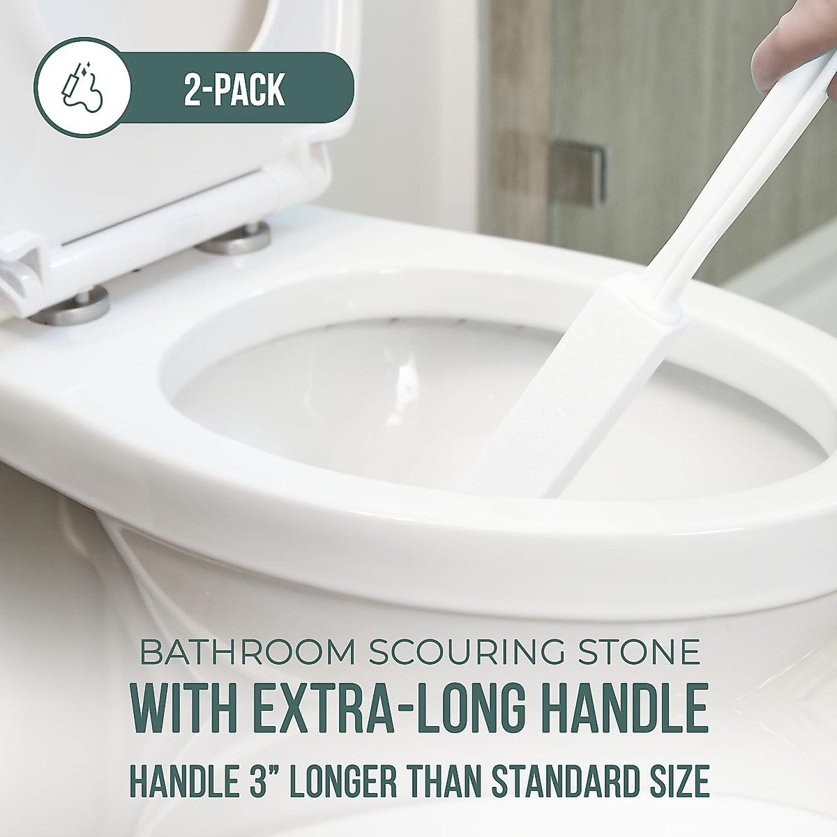 Powerstone Pumice Stone Toilet Bowl Cleaner with Extra Long Handle - 2 Pack | 3'' Longer Handle | Remove Hard Water Stains, Rings & Limescale from Toilets, Bathtubs, Sinks, Pools, BBQ
