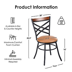 Soohow Upholstered Set of 4, Faux Leather Cushion Mid Century X Back Comfortable Swivel Room Retro Set,350LB,Whisky, Dining Chairs 4 PCS, Whiskey Brown
