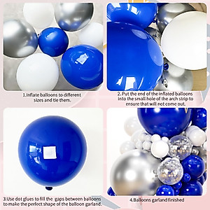 191pcs Blue Silver White Balloons Garland Arch Kit with 3pcs Starburst Foil Balloons, 18 12 10 5inch Royal Blue Silver Confetti Balloons for Birthday Graduation Baby Shower Party Decorations