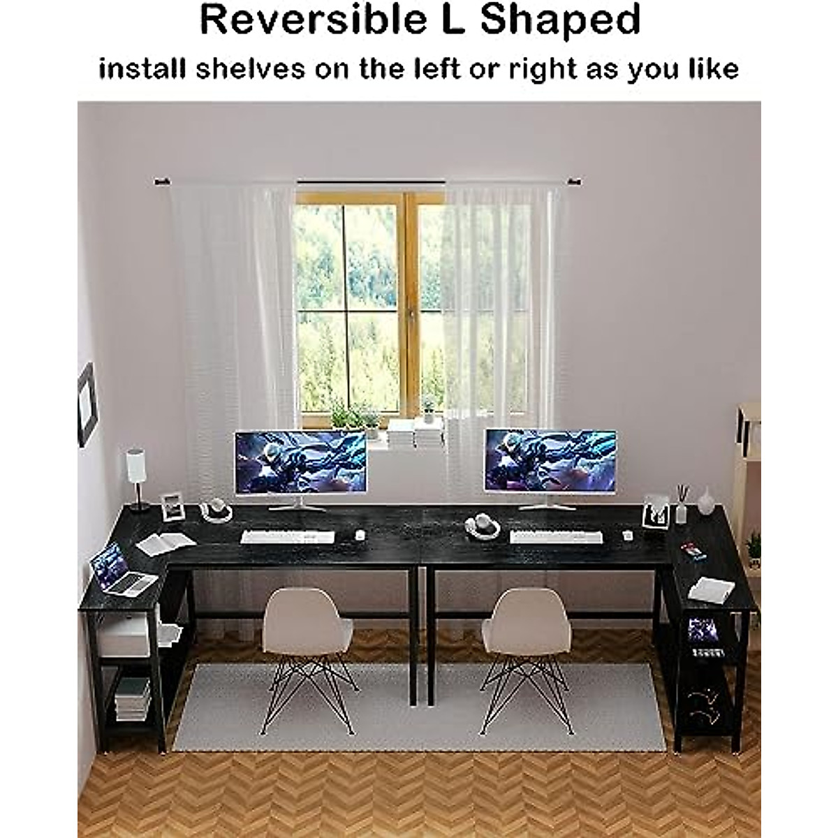 WOODYNLUX L Shaped Computer Desk - Home Office Desk with Shelf, Gaming Desk Corner Table for Work, Writing and Study, Space-Saving, Black