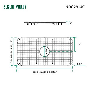 Serene Valley Sink Bottom Grid 29-1/16" X 13-15/16", Centered Drain with Corner Radius 2", NDG2914C