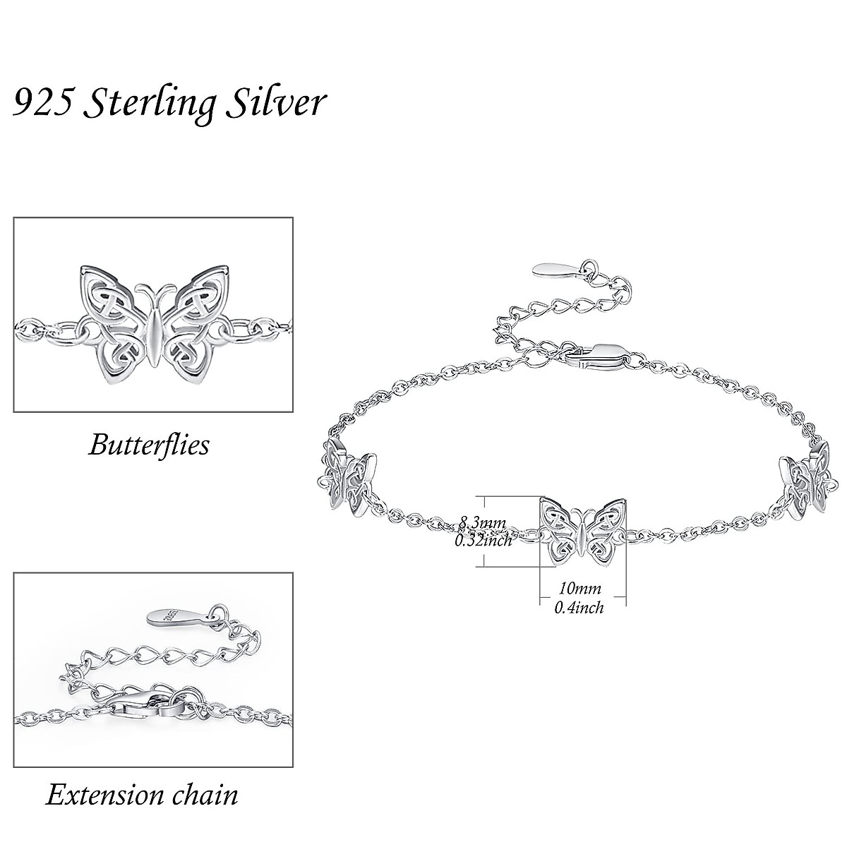 Palpitate Butterfly Bracelet Celtic knot Bracelet Sterling Silver Bracelets for Women Irish Celtic Jewelry Good Luck Jewelry Gifts