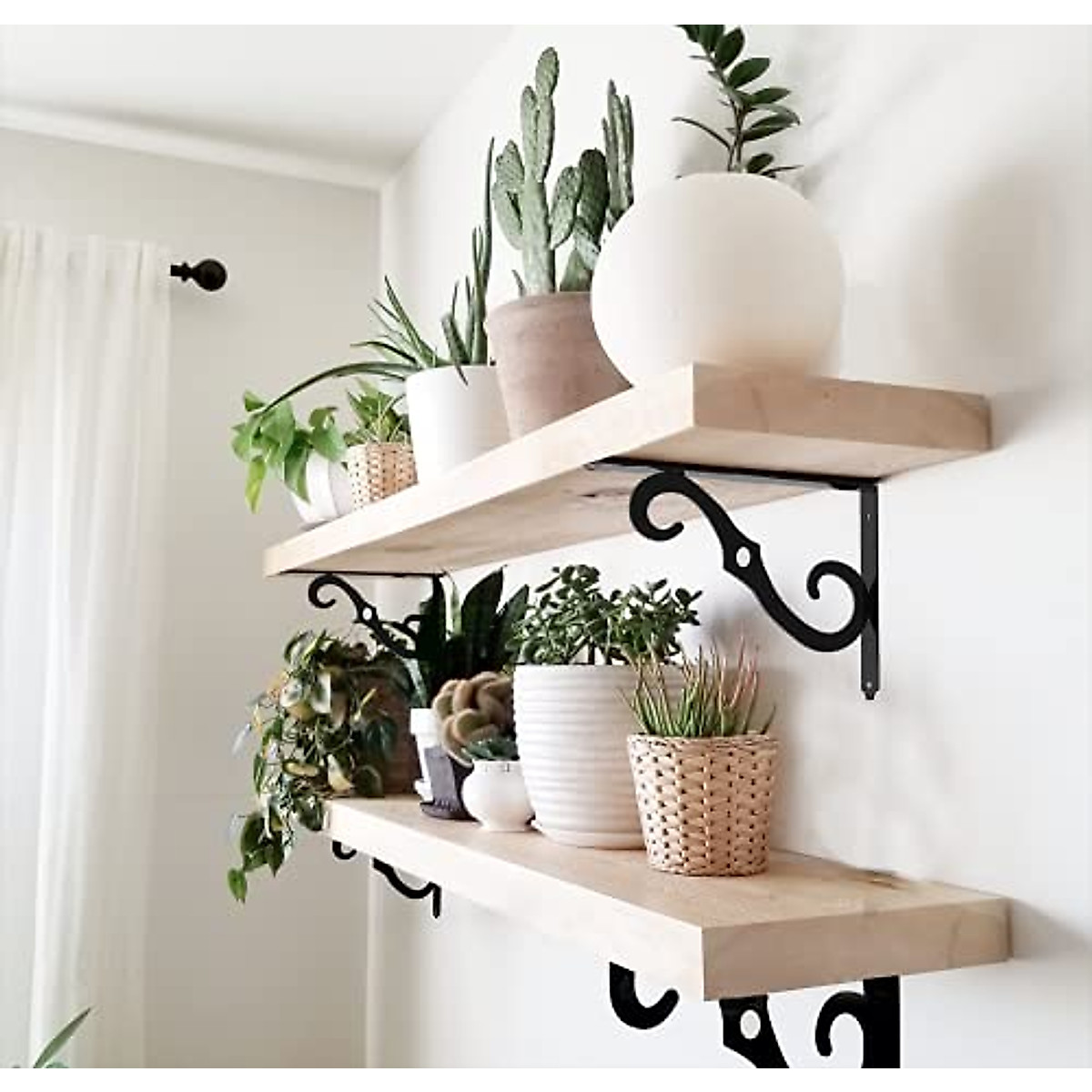 ETECHMART Decorative Shelf Brackets, 5 Inch Wall Mounted Floating Shelf Bracket for DIY Open Shelving, Pack of 2 L Shape Heavy Duty Rustic Iron Metal Corner Brace Shelf Supporter, Black