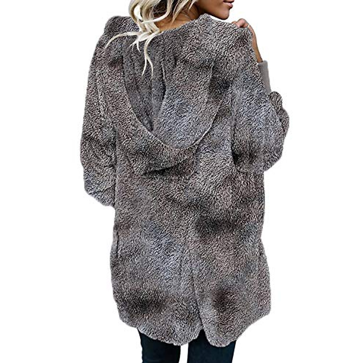 Dokotoo Womens Cozy Ladies Fashion 2023 Oversized Fuzzy Fluffy Fleece Winter Fall Soft Open Front Long Sleeve Fleece Hoodies Cardigans Sweaters Jackets Coat Outerwear Tie Dye Grey Medium