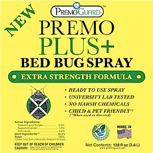 Premo Plus+ Bed Bug Spray Extra Strength – 128 oz – Fast Acting Bed Bug Treatment & Killer – Stain & Scent Free – Child & Pet Safe – Powerful New Stronger Formula – Natural with No Harmful Chemicals