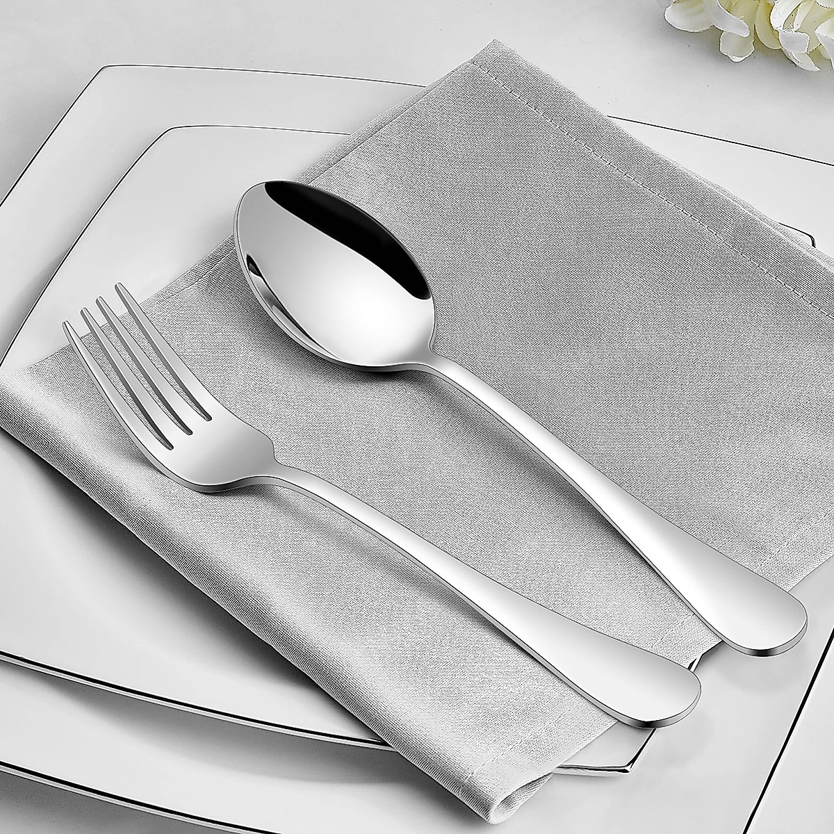 24-piece Forks and Spoons (8 Inches) Silverware Set, HaWare 18/0 Stainless Steel Serving Flatware Cutlery Set for Home, Kitchen and Restaurant, Mirror Polished, Dishwasher Safe