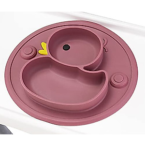 Baby Divided Plate Placemat Silicone- Portable Non Slip Child Feeding Suction Plate for Children Babies and Kids BPA Free Baby Dinner Plate Microwave Dishwasher Safe (Duck-Blush)