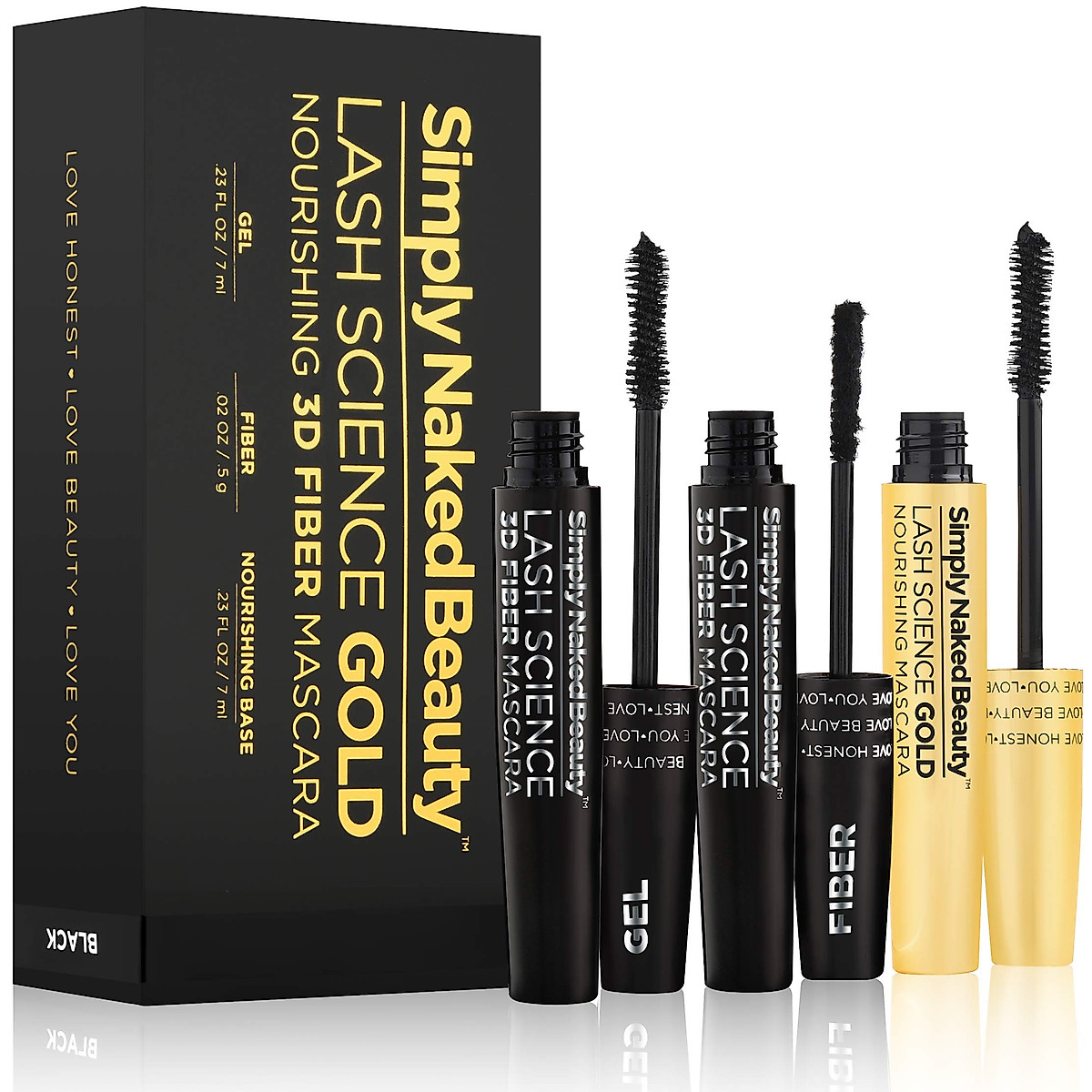 3D Black Mascara for Volume & Length - Eyelash Growth Nourishing Base, Black Mascara Gel & Dry Fibers to create 3D Lengthening Effect. Non-Toxic & Cruelty Free by Simply Naked Beauty