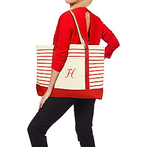 DALIX 23" Large Striped H-Initial Tote Bag Womens Ballent Letter H in Black