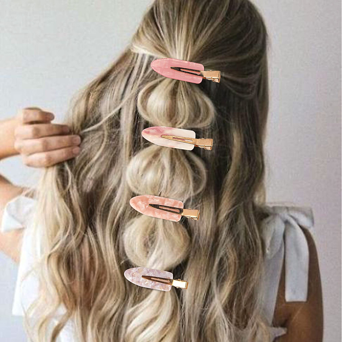 Magicsky 10PCS No Bend Hair Clips for Styling, Acrylic Resin Flat Clip, No Crease Curl Small Pin, Bang Seamless Hair Barrette Tool for Makeup-Hairstyle Accessories for Women Girls, Pink Opal