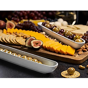 Kook Olive Boat Tray, Ceramic Serving Dish, Narrow Canoe for Charcuterie Board, Cheeses and Appetizers, Dishwasher Safe, 12”, Set of 2, White