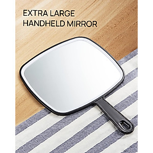OMIRO Hand Mirror, Large Black Handheld Mirror with Handle, 10.3" L x 7.4" W