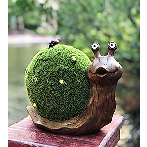 TIBLEN Solar Powered Snail with Fiber Grass and Ladybug Outdoor LED Garden Light Decor, 10.5 x 8.5 Inch