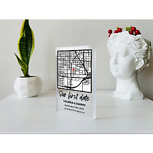 Our First Date Valentines Day Map Plaque - Couple Map, Gift for Her, Acrylic Plaque Couple Gift, Custom Locaiton, Valentines Day Gift, Couples Gift, Gifts for Wife and Husband