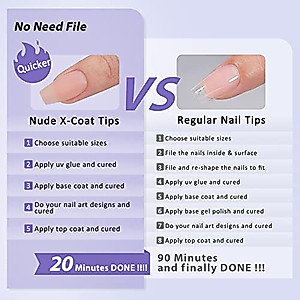 Short Nail Tips Coffin Nails - BTArtbox Press on Nails 2 in 1 Neutral X-coat Tips Pre-applied Tip Primer, Pre Colored Ultra Fit Fake Nails False Nail Extensions 150Pcs 15Sizes