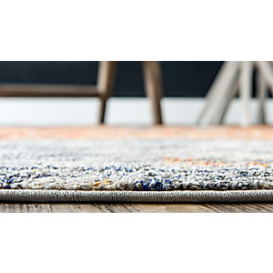 Unique Loom Vita Collection Modern Over-Dyed Center Medallion Vintage Area Rug, 4 ft x 4 ft, Gray/Ivory