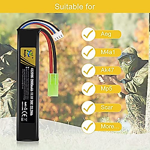 Airsoft Battery 11.1V Rechargeable 3S LiPo 2000mAh 30C Hobby Battery with Mini Tamiya & JST XH Connector for Airsoft Model Guns Rifle RC Car Drone