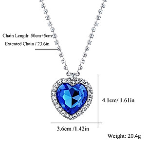 AILUOR Titanic Heart of The Ocean Neckalce, Royal Blue Crystal Created Sapphire Pendant with Silver Plated Necklace Jewelry (Blue)
