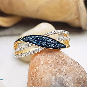 Dazzlingrock Collection 0.40 Carat (ctw) 10K Round Blue & White Diamond Cocktail Right Hand Ring, Yellow Gold, Size 8.5