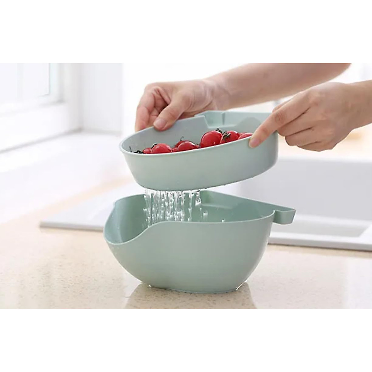 AYESHAL'S Multifunctional fruits and vegetables basket (Pink) “Double Dish Snack Bowl with Phone Holder: Elevate Your Snacking Game!”