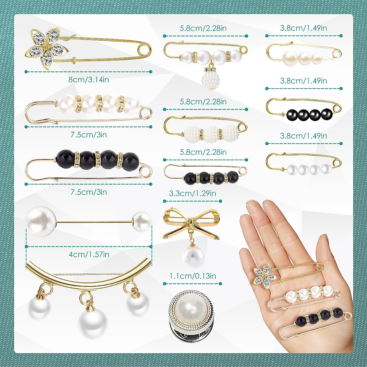 YOGEYOGE 36 Pcs Pearl Brooch Sweater Shawl Hat Safety Pin, Faux Pearl Safety Brooch, Waist Decoration for Women, Tightening Pearl Safety Pin for Women Scarves, Jackets, Tops, Jeans and Dresses