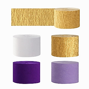 Purple-Gold Party Decorations Crepe-Paper Streamers - 8 Rolls White Purple Lavender Graduation Steamer Woman Birthday Wedding Bridal Shower Paper Garland Mothers Valentines Day Decor Panduola