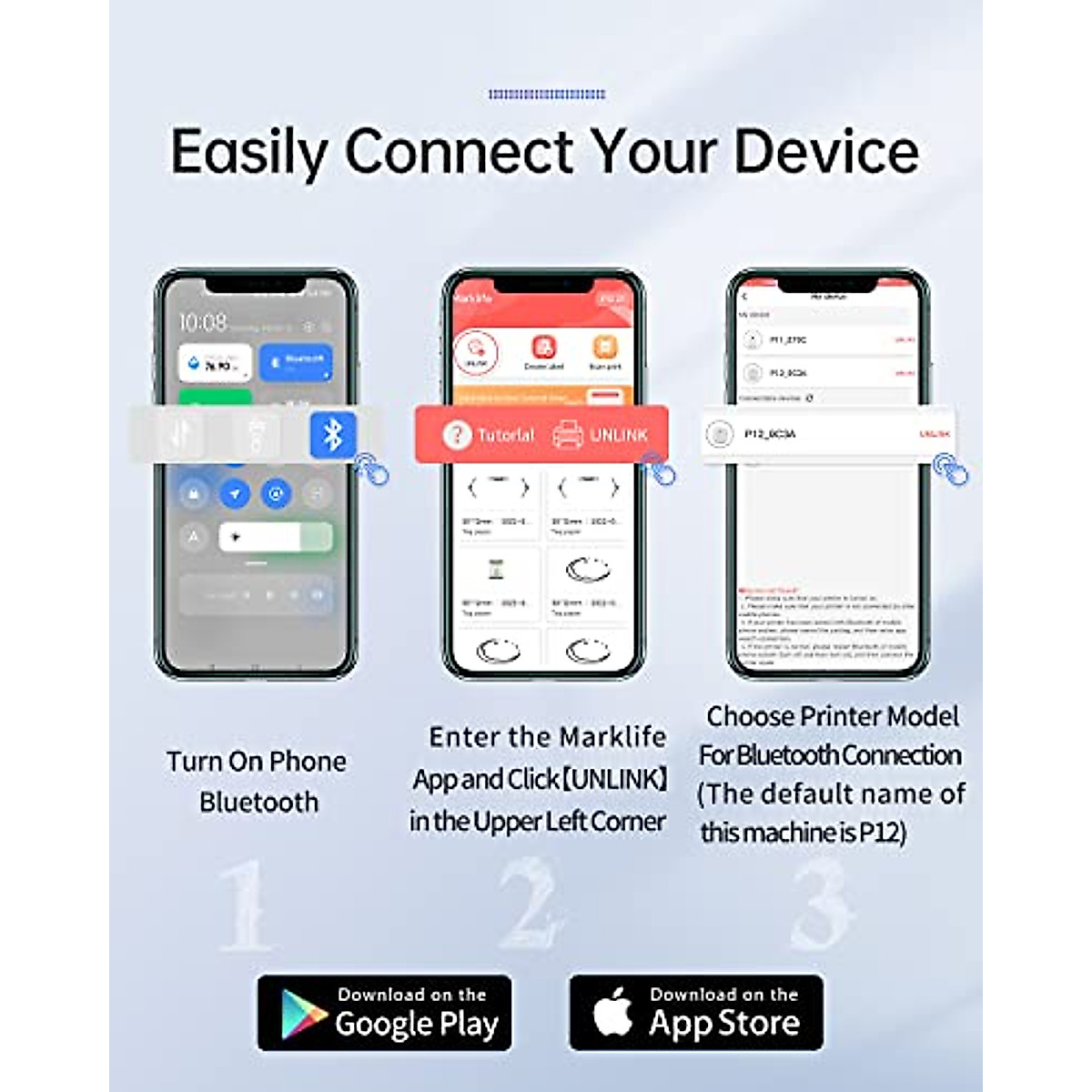 MARKLIFE P12 Label Maker Machine with Tape - Portable Bluetooth Label Printer, Mini Printer Can Print Continuous Label, Sticker Printer Compatible with iOS Android, for Business Home Office (White)
