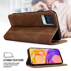 AKABEILA for Oppo Reno 6 Pro Plus 5G Case Luxury PU Leather Flip Wallet Case Card Holder Magnetic Closure Kickstand Shockproof Women Men Mobile Phone Cover for Oppo Reno 6 Pro 5G 6.55" Light Brown
