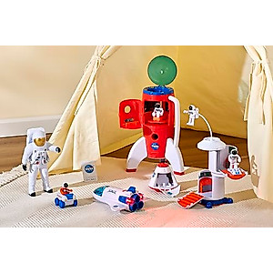 Spaceship Rocket Toy Playset with 2 Astronauts and Rover Vehicle - Lights and Sound, Carrying Handle Play and Explore Space- Space Adventure Series by Daron