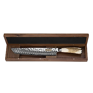 Route83 Signature 10" Brisket Carving Knife Handmade Hammered Damascus Genuine Antler Handle