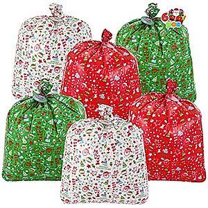 JOYIN 6 Large Christmas Gift Bag Santa Claus Christmas Sacks, Xmas Jumbo Presents Bags for Kids Gift Wrapping Bags (36"x44" inch) with Rope Gift Tag Cards, Christmas Huge Gifts Decorations