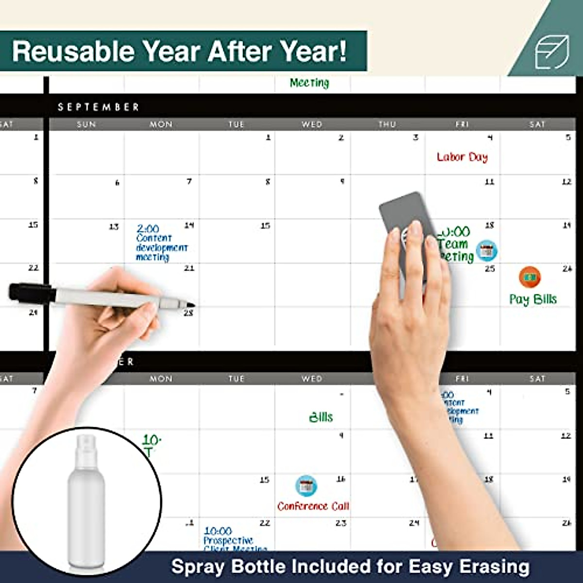 Large Dry Erase Wall Calendar - 38" x 68" - Undated Blank 2023 Reusable Yearly Calendar - Giant Whiteboard Year Poster - Jumbo Laminated 12 Month Office Calendar (Lushleaf Designs)