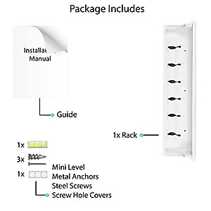 brightmaison Mante Entryway Organizer with Key Holder and Coat Rack, 6 Hooks for Hanging Face Masks, 30" Wood White