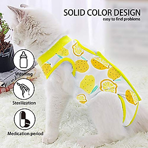 TORJOY Cat Professional Surgical Recovery Suit,E-Collar Alternative for Cats Dogs,After Surgery Wear, Pajama Suit,Home Indoor Pets Clothing (M (6-8 1bs), Lemon)