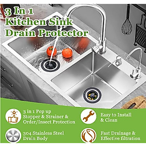 3-in-1 Upgarded Kitchen Sink Drain Stopper &Stainer Combo - Pop-Up Anti-Clog Basket for Fast Drainage , Includes 3 Reuseable Filters