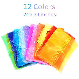 Jmkcoz 12pcs Square Juggling Silk Dance Scarves Magic Tricks Performance Props Accessories Movement Scarves Rhythm Band Scarf 24 Inches 12 Colors