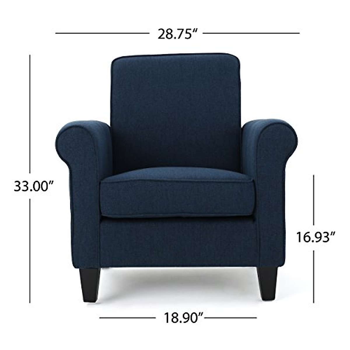 Christopher Knight Home Freemont Fabric Club Chair, Dark Blue Dimensions: 30.75”D x 28.75”W x 33.00”H
