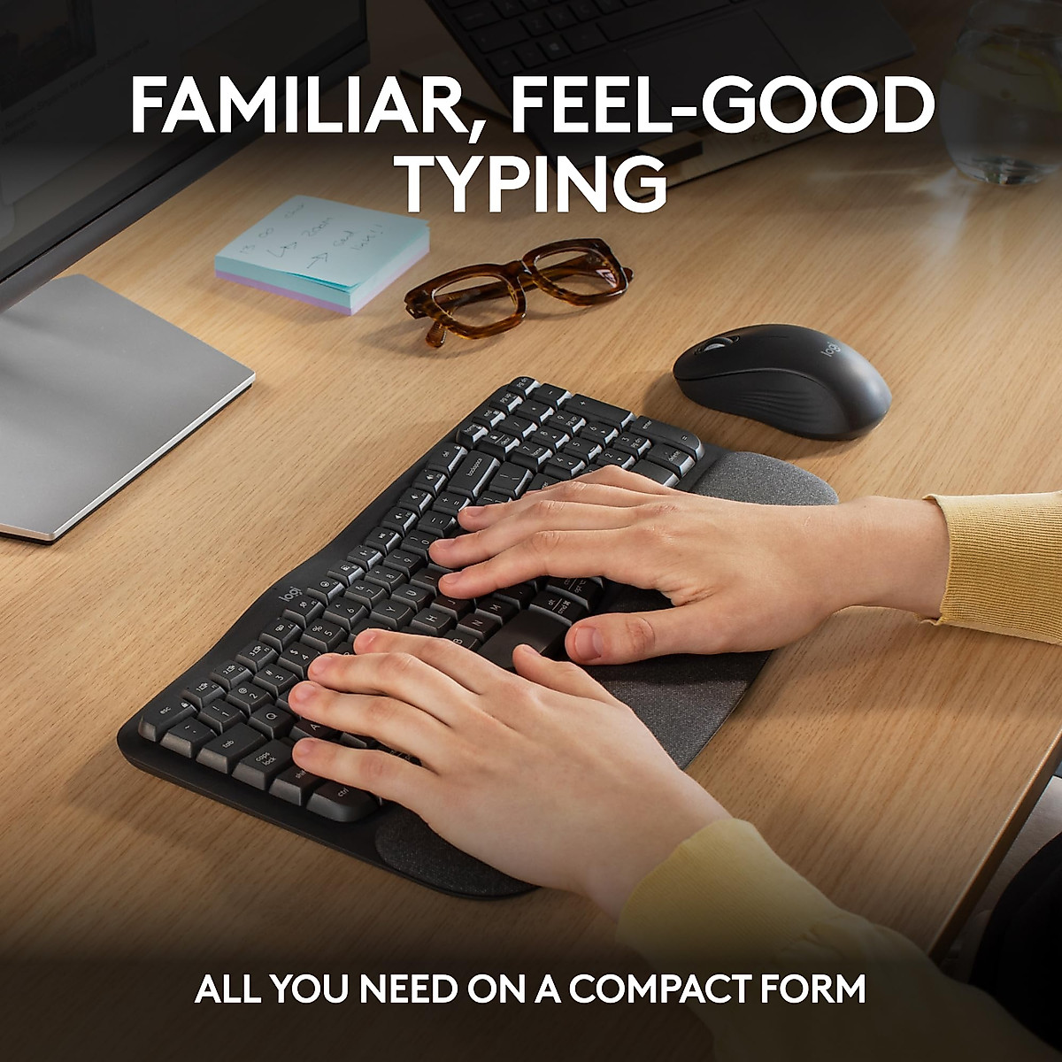 Logitech Wave Keys MK670 Combo, Wireless Ergonomic Keyboard with Signature M550 L Wireless Mouse, Comfortable Natural Typing, Bluetooth, Logi Bolt, for Multi-OS, Windows/Mac - Graphite