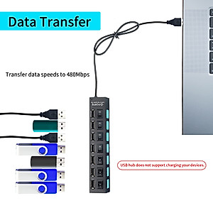 7-Port USB Hub 2.0, USB Hub USB Splitter with Individual Switches for Laptop, Computer, Keyboard and Mouse, USB Devices (Black)