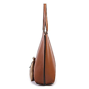 Overbrooke Reversible Tote Bag, Tan & Cream - Large Vegan Leather Womens Shoulder Tote with Wristlet, 2016