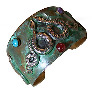 Elaine Coyne Collectible Artwear Egyptian Serpents Cuff Bracelet - Carnelian, Charoite, Turquoise - USA Made