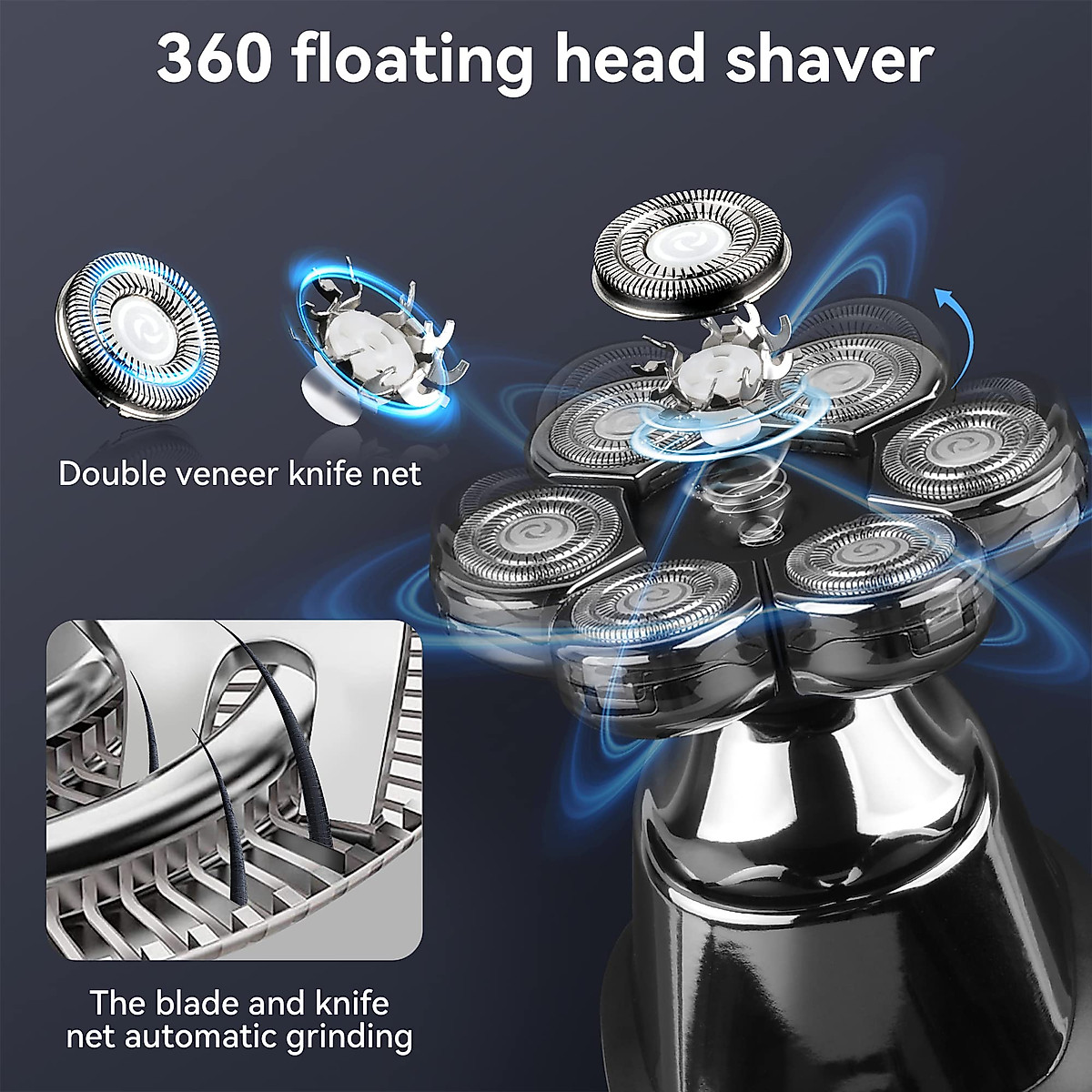 WeChip Head Shaver 7D 5-in-1 Head Shavers for Bald Men with Nose Hair Sideburns Trimmer, Floating Head Razors for Bald Men Waterproof Wet & Dry, LED Display, Cordless, Rechargeable