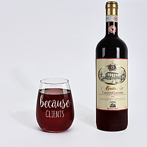 DAZLUTE Funny Because Clients Stemless Wine Glass for Women Hairdresser Hair Stylist Cosmetology, Birthday Christmas Gifts for Men Female Realtor Lawyer Paralegal Social Worker Loan Officer, 15Oz