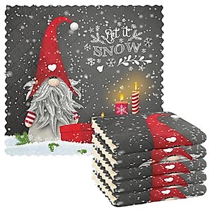 VIGTRO 6 Pack Super Absorbent Winter Kitchen Towels,Christmas Gnome Candle Premium Dish Cloths Towels, Let It Snow Washable Fast Drying Dish Rags Reusable Cleaning Cloth 11x11