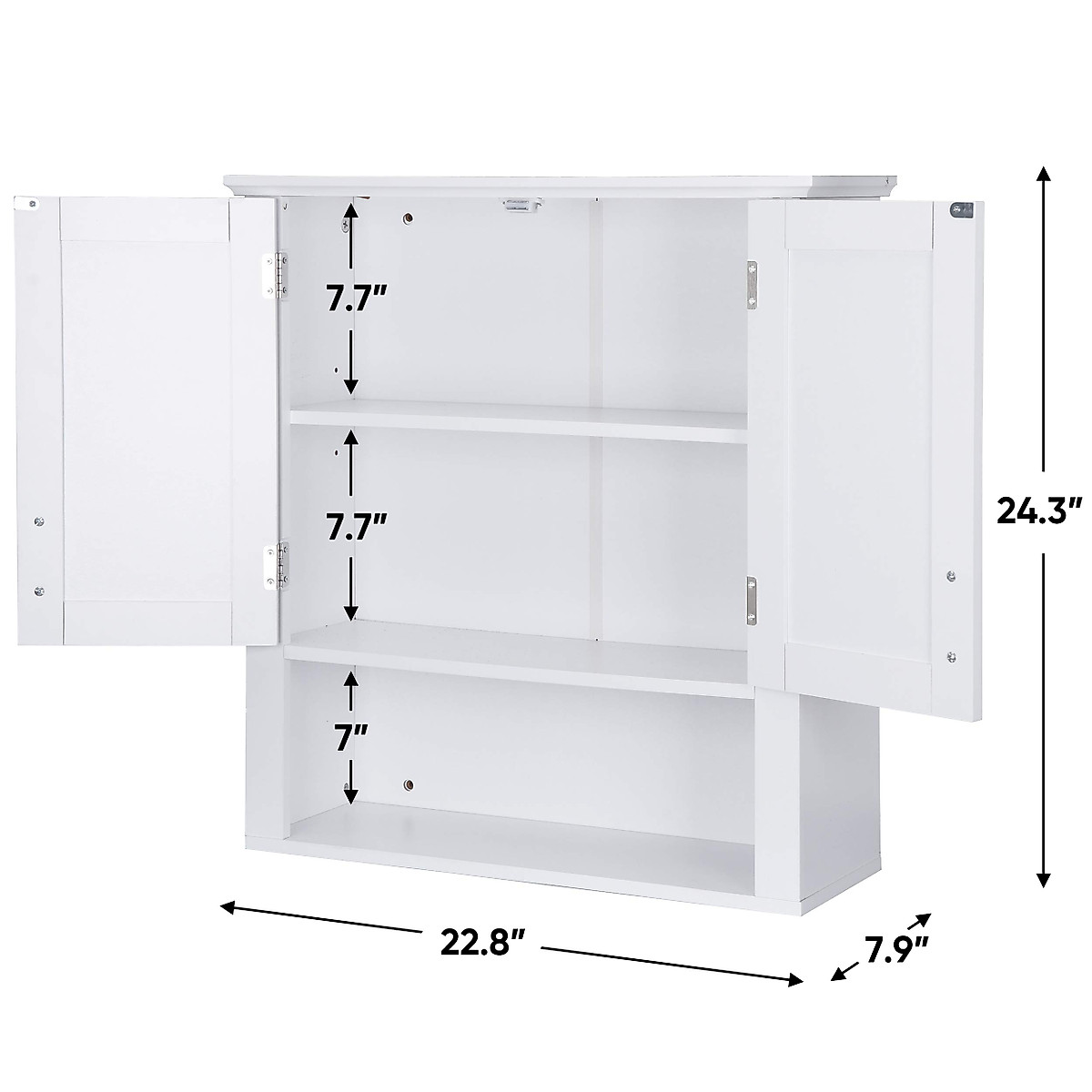 JupiterForce Bathroom Wall Cabinet Over The Toilet with 2 Doors and 3 Adjustable Shelves, Wall Mounted Medicine Cabinet for Bathroom, Living Room, Kitchen, White