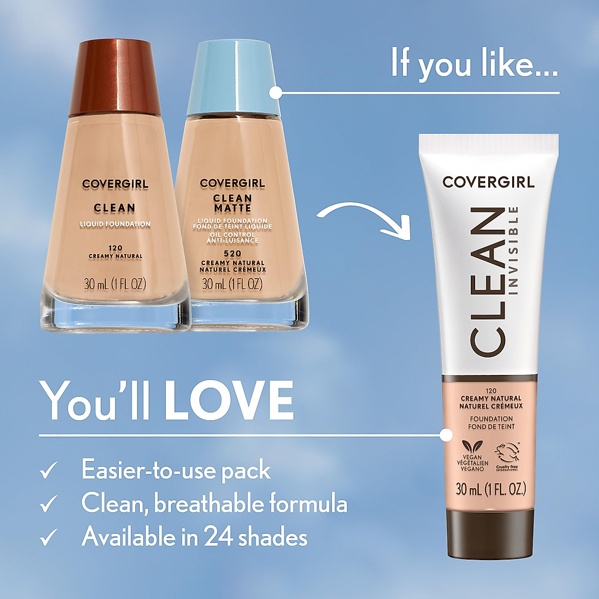 COVERGIRL Clean Matte Liquid Foundation Buff Beige 525, 1 oz (packaging may vary)