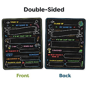 First Day of School Board Sign - 14” X 11” Double-Sided - My First & Last Day of School Sign Chalkboard - 1st Day School Signs for Kids Back to School Supplies Preschool Kindergarten 1st Grade