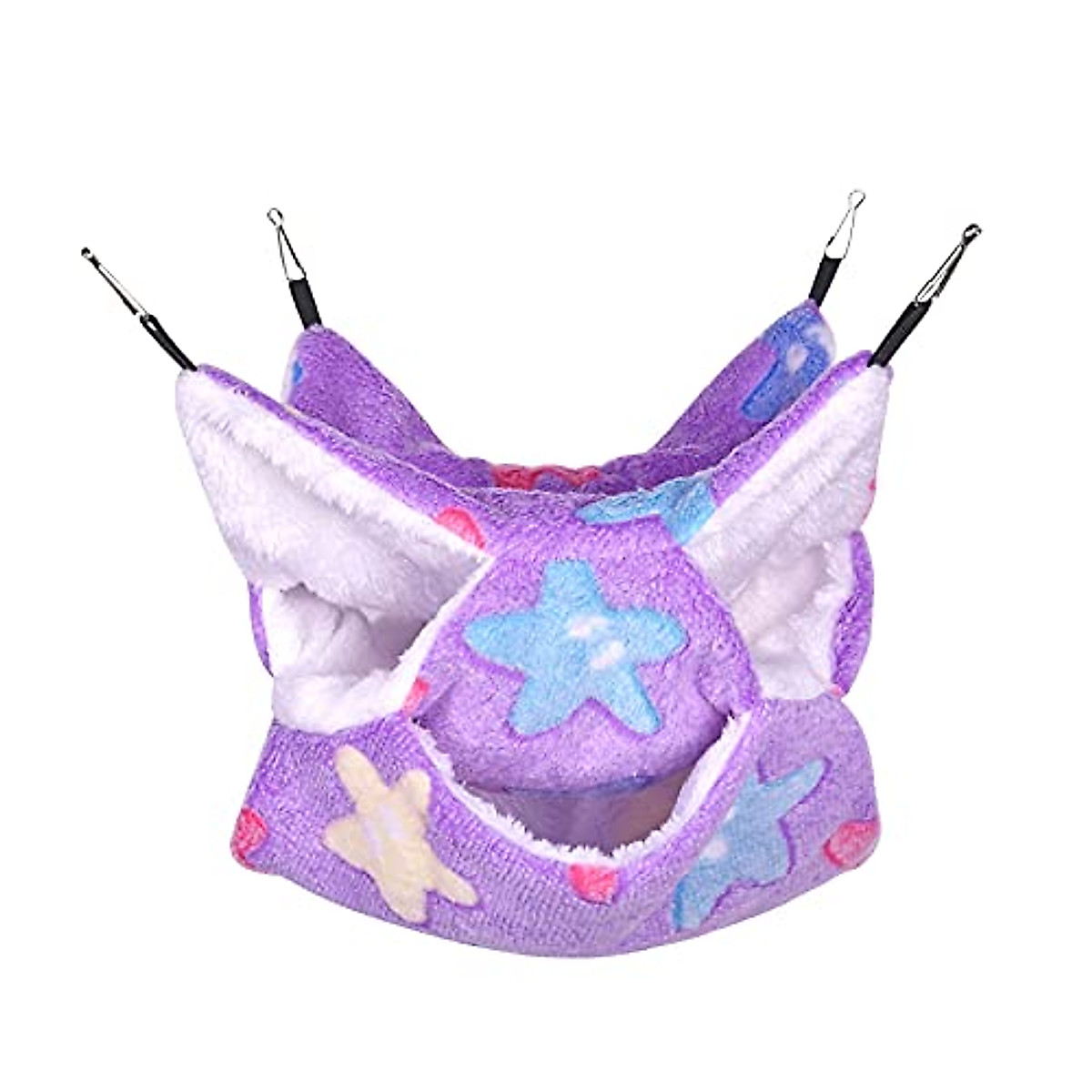 Petmolico Ferret Hammock Bed, Small Pets Warm Plush Three Tier Hanging Cage Hammock Hideout Ferret Accessories for Hamster Guinea Pig Rat Sugar Glider, Purple Star