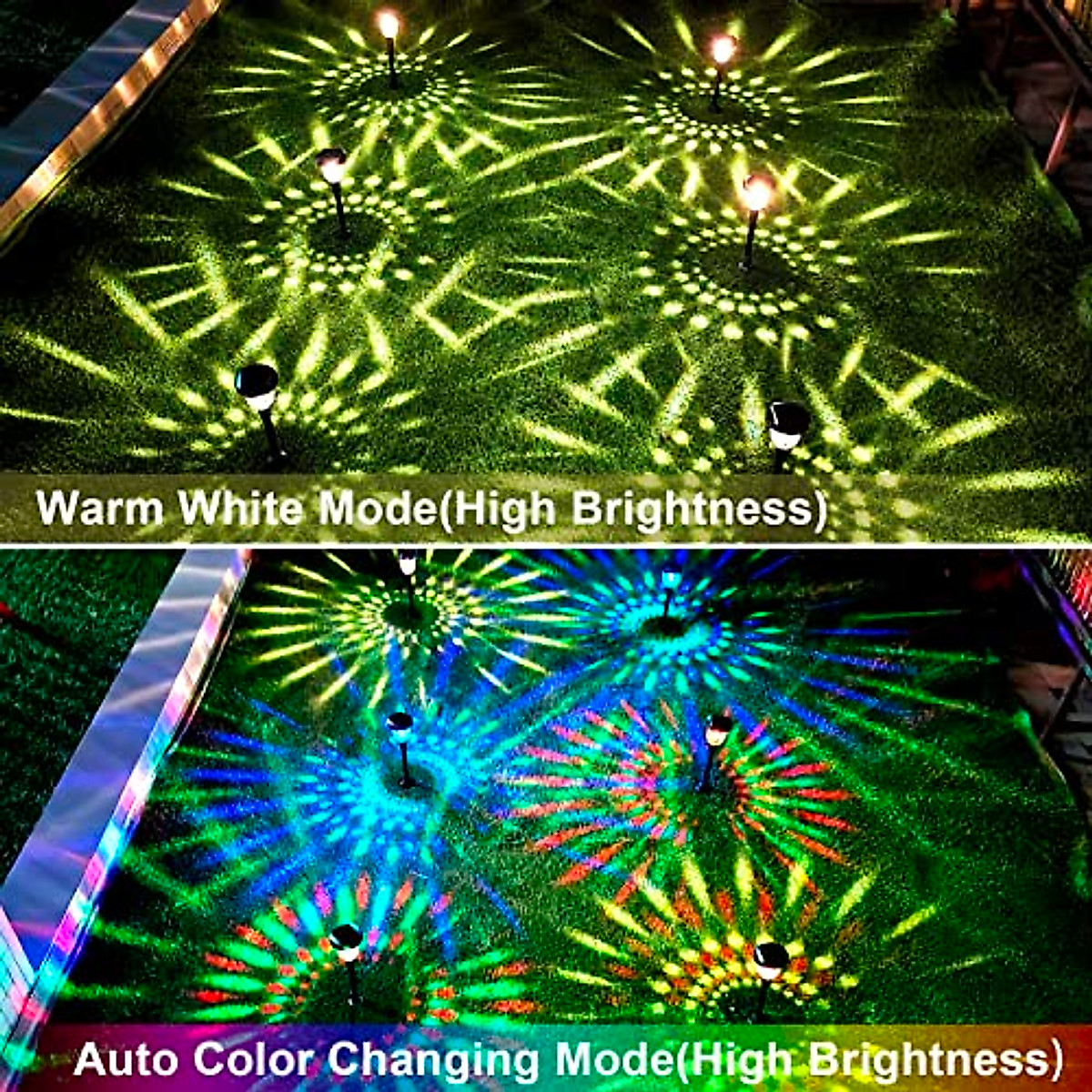 GPRDBTN Solar Pathway Lights 8 Pack, Color Changing + Warm White Solar Garden Lights, Waterproof Solar Powered Lighting, Automatic on/Off Led Landscape Lighting for Yard, Garden, Lawn and Walkway…